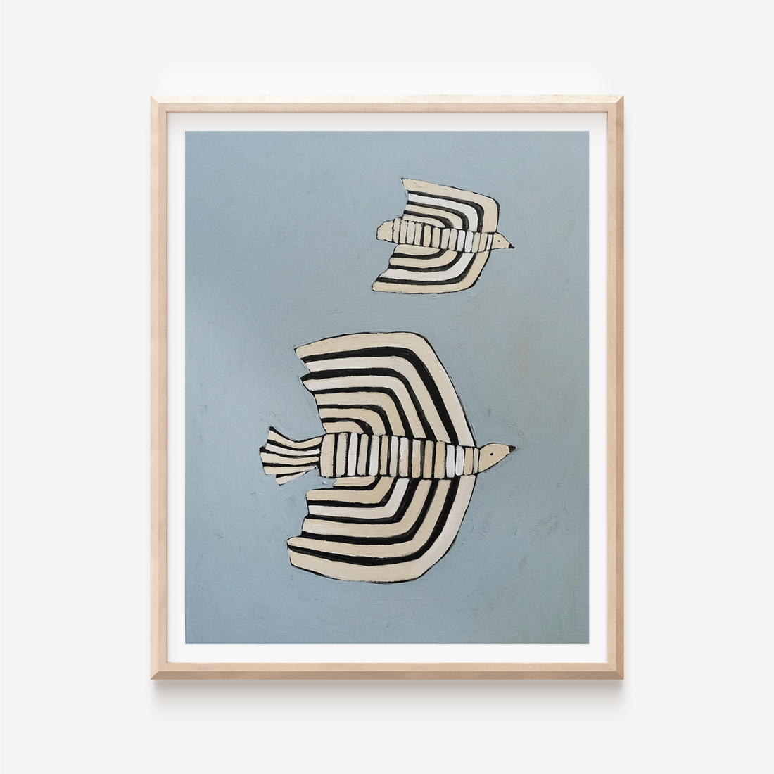 Powder Blue Striped Birds Print – ALEX'S