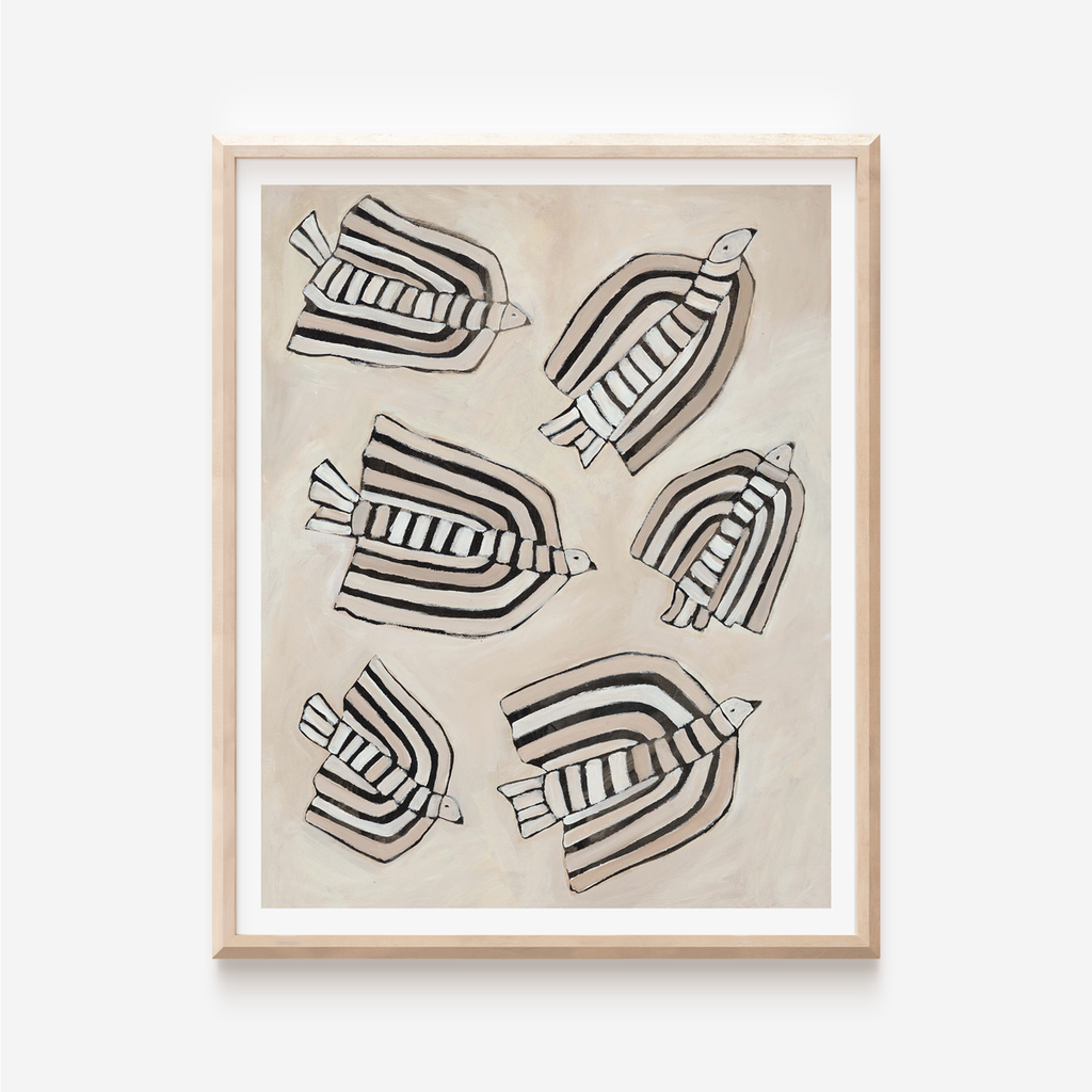 Ivory Striped Birds Print – ALEX'S