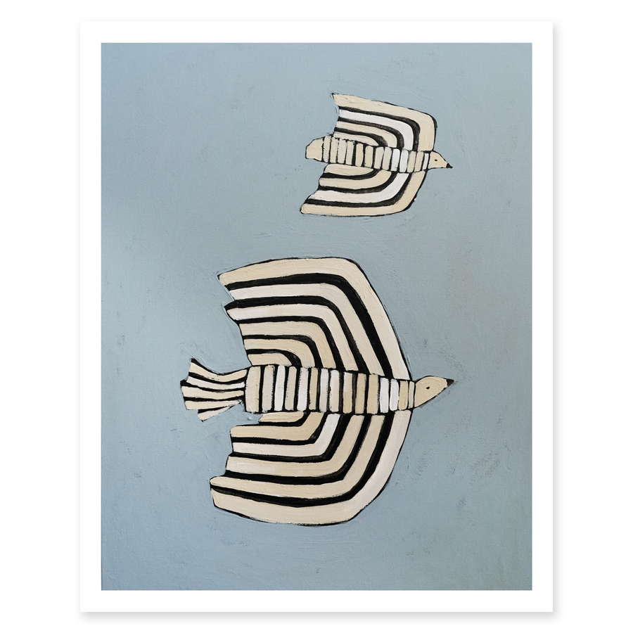 Powder Blue Striped Birds Print – ALEX'S